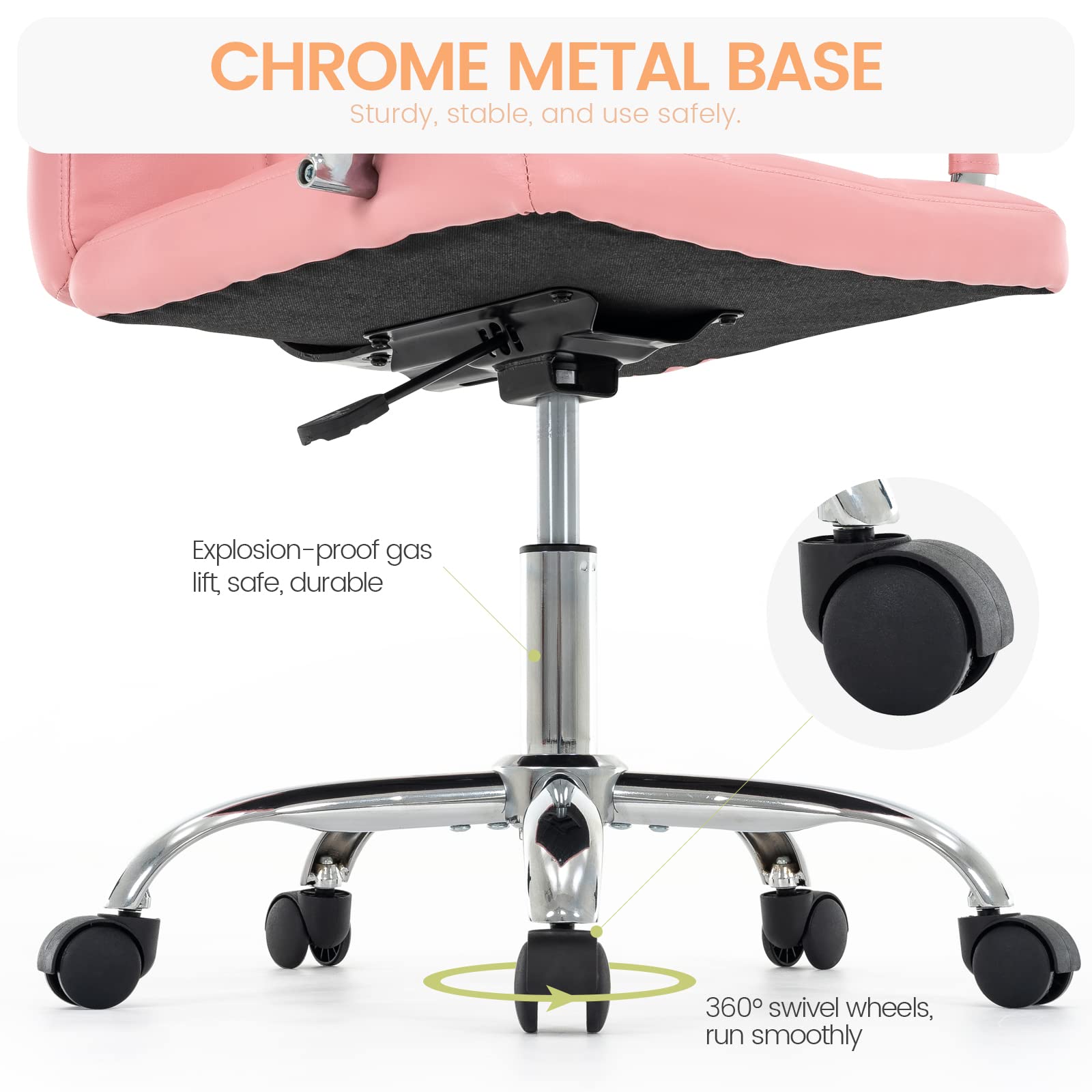 MFD LIVING High Back Desk Chair, Modern PU Leather Home Office Task Chair with Arms, Adjustable Swivel Computer Executive Chair with Wheels (Pink)