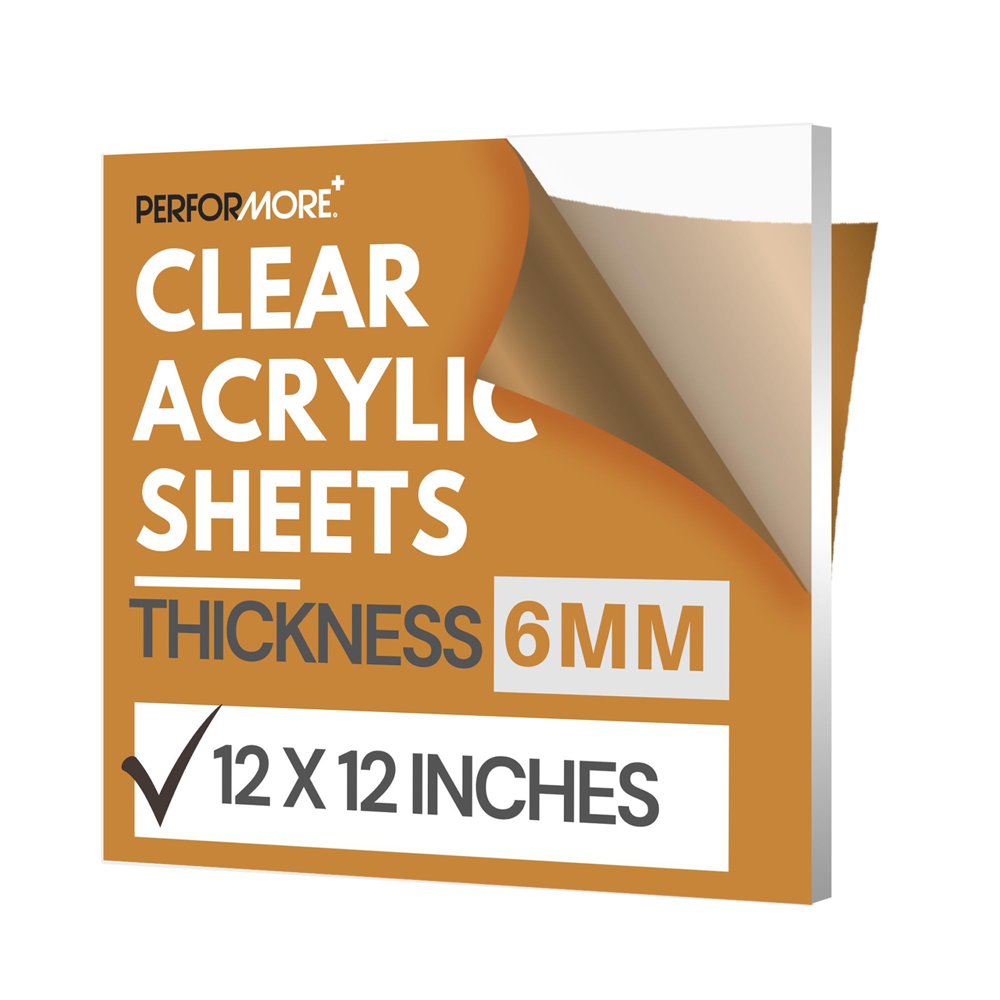 Performore Clear Plexiglass Acrylic Sheet 12x12 Inches, 6mm (1/4 inch Thickness) Unbreakable and Lightweight Substitute for Glasses, Great Use for Sneeze Guard, Shield, Greenhouse, Poster Frames