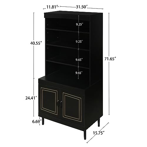 QEIUZON 6-Shelf Bookcase, Bookshelves Floor Standing Display Storage Shelves Bookcase Home Decor Furniture for Home Office, Living Room (Black)