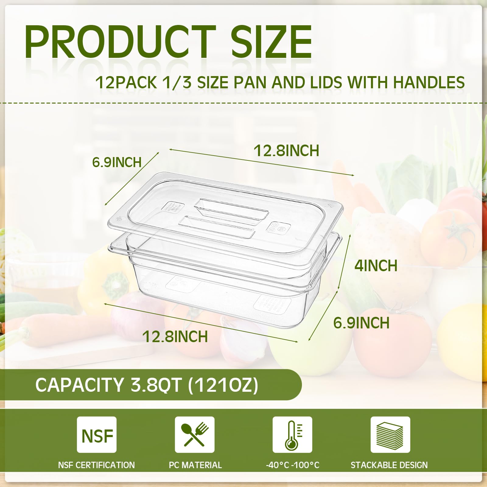 Mifoci 12 Pcs 1/3 Size 4'' Deep Commercial Hotel Pans with Lids Clear Food Pans Polycarbonate Restaurant Containers Stackable Restaurant Food Storage Containers for Kitchen Commercial Deli Food Prep