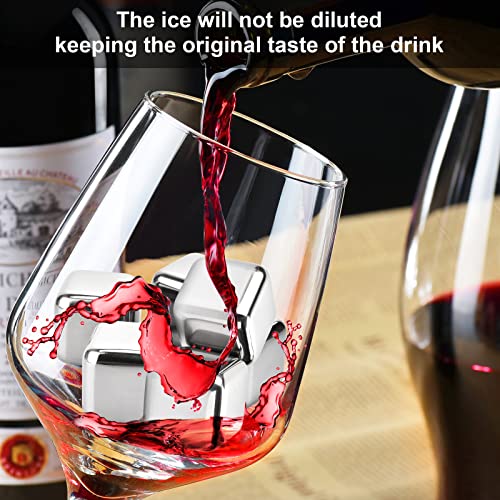 6 pcs Stainless Steel Ice Cube, Reusable Ice Wine Stone and Cooling Whiskey Stones Gift Set, Stainless Steel Ice Suitable for Freezer Storage Tray, Metal Wine Drinks Cooler,Bars,Drinks Refrigerntion.