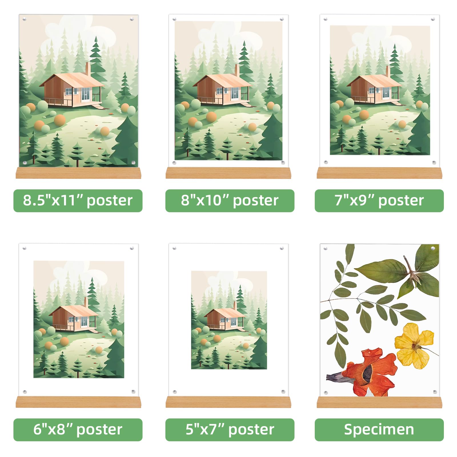 PUJIANG 8.5 x 11 Acrylic Sign Holder with Wood Base 3 Pack,Wood Sign Holder Acrylic Frame Standing Plastic Sign Holder, Double Side Flyer Holder Plexiglass Sign Holder for Store Wedding Front Desk