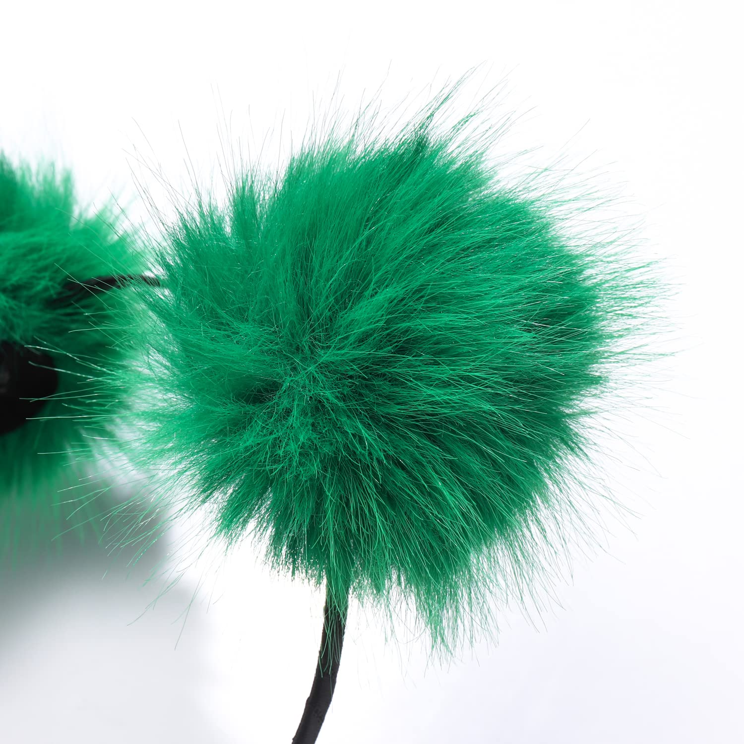 VOGUEKNOCK St Patrick's Day Headband Green Fluffy Ball Hair Loop Costume Pompom Ball Rabbit Ear Headband Fur Hair Jewelry (Green)