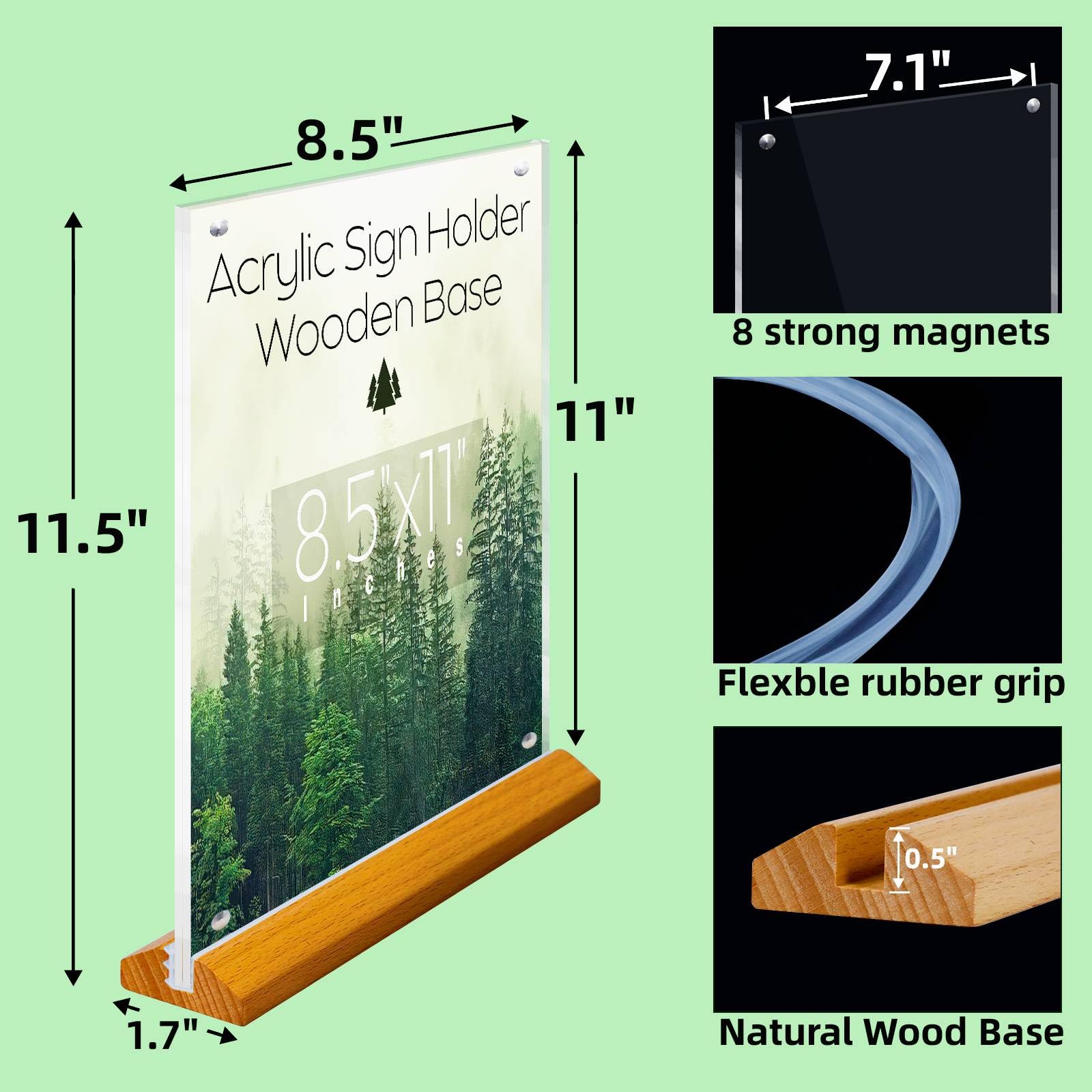 PUJIANG 8.5 x 11 Acrylic Sign Holder with Wood Base 3 Pack,Wood Sign Holder Acrylic Frame Standing Plastic Sign Holder, Double Side Flyer Holder Plexiglass Sign Holder for Store Wedding Front Desk