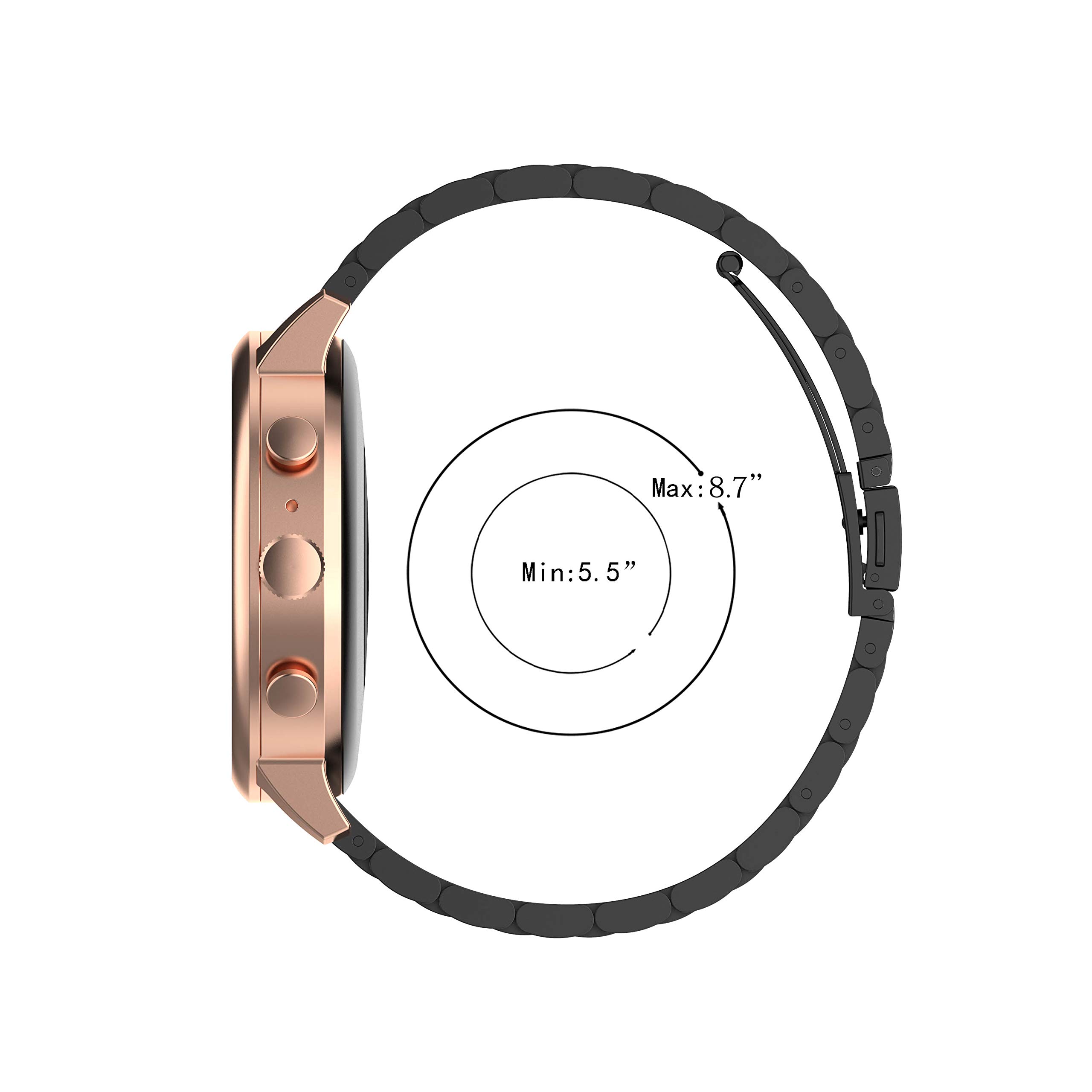 FitTurn Bands Compatible with FITVII Metal Stainless Steel Watch Band Replacement Classic Durable Solid Link Accessory Buckle Metal Strap Wrist Band for FITVII H86 Fitness Tracker (RoseGold)