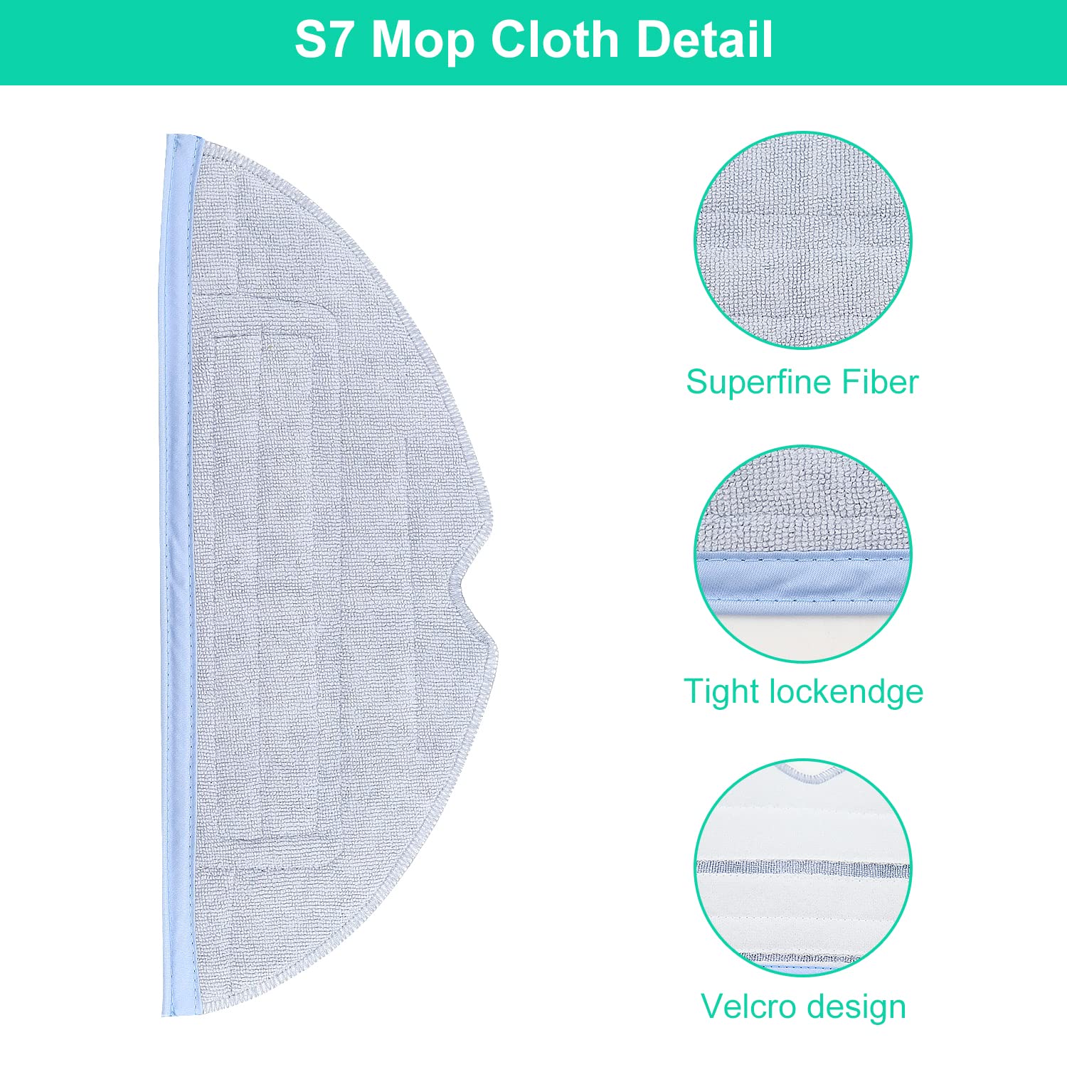 8Pcs Mop Cloth Pad for Xiaomi Roborock S7 S7 + S7 MaxV, S7 MaxV Plus, T7S T7 plus T7S plus Robot Vacuum Cleaners Microfiber Vacuum Mop Replacement Pads