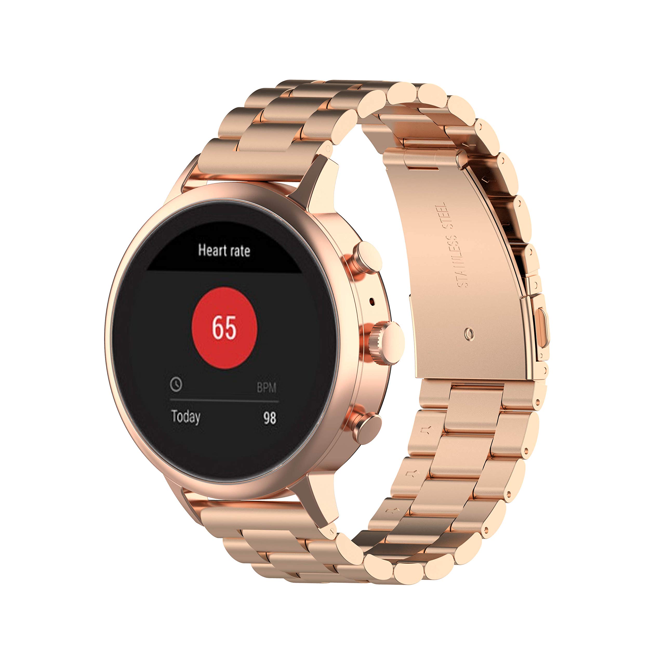 FitTurn Bands Compatible with FITVII Metal Stainless Steel Watch Band Replacement Classic Durable Solid Link Accessory Buckle Metal Strap Wrist Band for FITVII H86 Fitness Tracker (RoseGold)