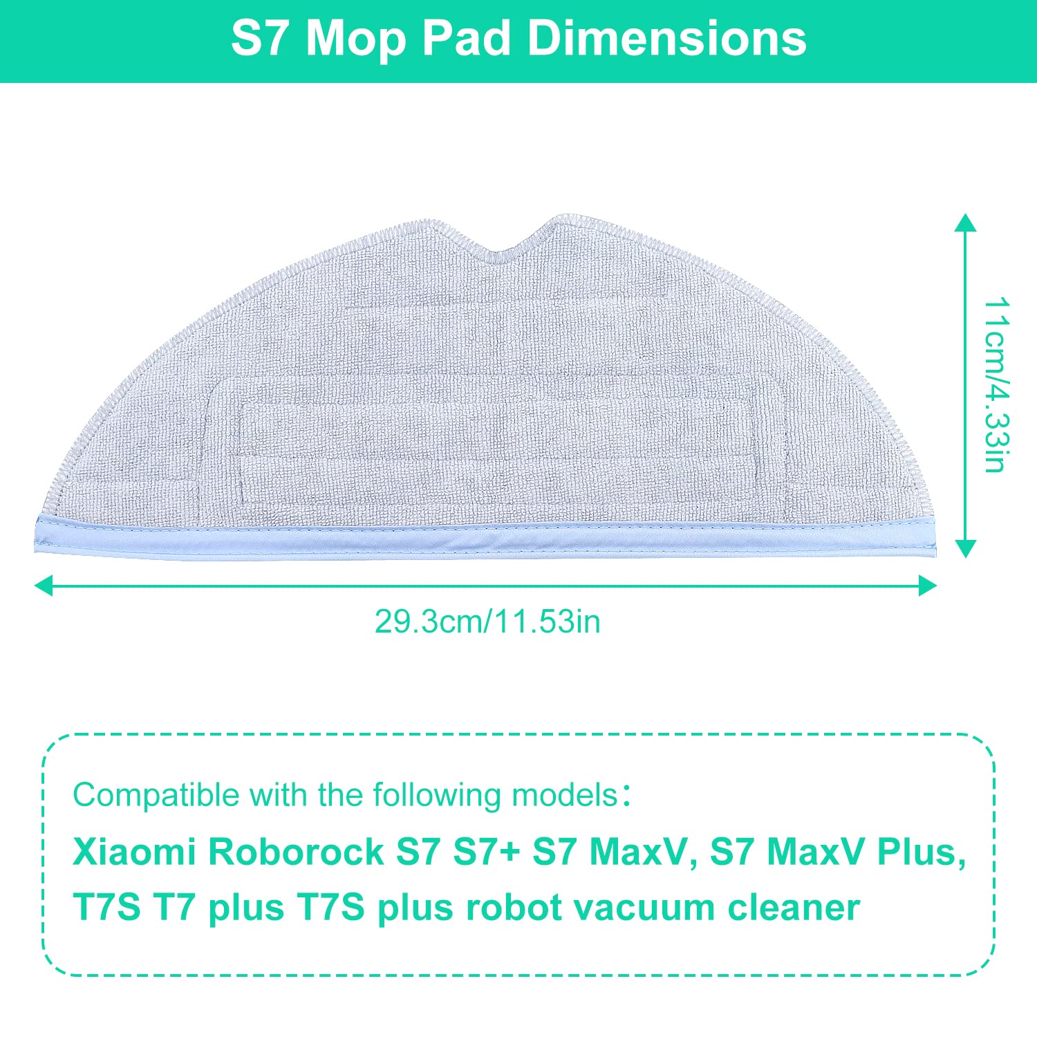 8Pcs Mop Cloth Pad for Xiaomi Roborock S7 S7 + S7 MaxV, S7 MaxV Plus, T7S T7 plus T7S plus Robot Vacuum Cleaners Microfiber Vacuum Mop Replacement Pads