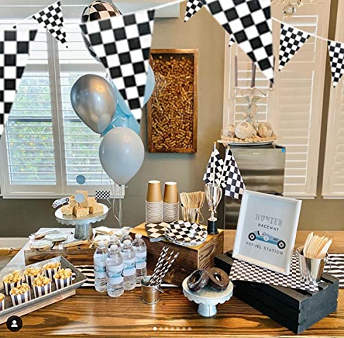 Piokio 100ft Black and White Checkered Flag Banner Racing Birthday Decorations, for Nascar Race Party Supplies