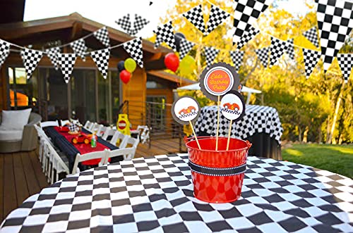 Piokio 100ft Black and White Checkered Flag Banner Racing Birthday Decorations, for Nascar Race Party Supplies