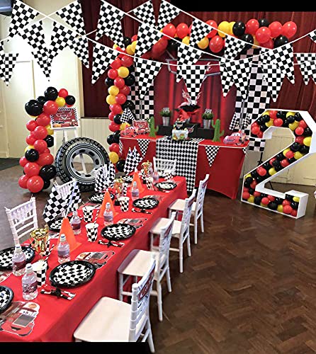 Piokio 100ft Black and White Checkered Flag Banner Racing Birthday Decorations, for Nascar Race Party Supplies
