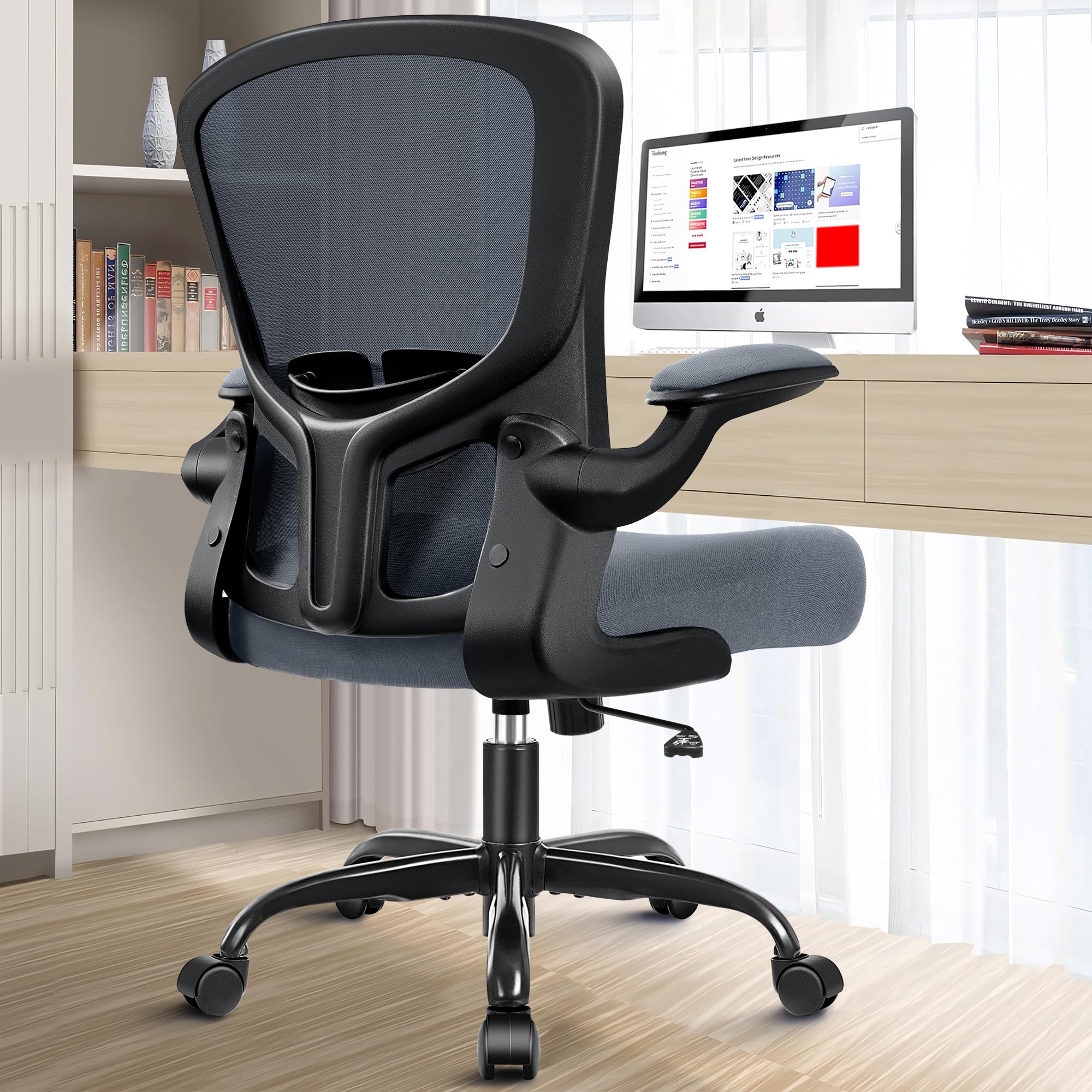 Brick Attic Ergonomic Office Chair, Lumbar Support Desk Chair with Flip-up Armrest and Breathable Mesh, Height Adjustable Swivel Office Chair Darkgray