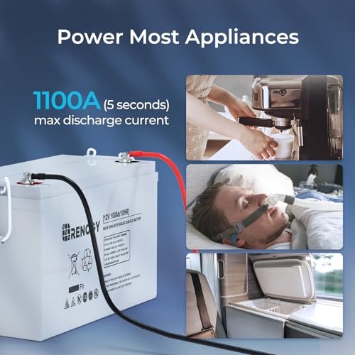 Renogy Deep Cycle AGM Battery 2-Pack 12 Volt 100Ah, 3% Self-Discharge Rate, 2000A Max Discharge Current, Safe Charge Most Home Appliances for RV, Camping, Cabin, Marine and Off-Grid System