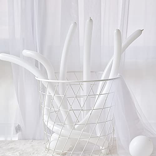 100 Pcs Long Balloons Twisting Balloons DIY 260 Latex Balloon Long Balloons for Birthday Wedding Decor, Party Decoration, Ties Balloons (White)