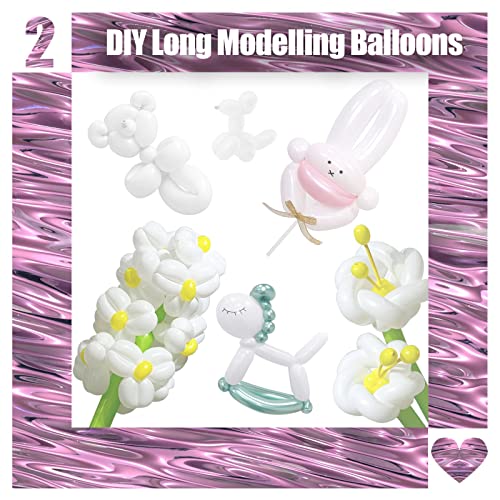 100 Pcs Long Balloons Twisting Balloons DIY 260 Latex Balloon Long Balloons for Birthday Wedding Decor, Party Decoration, Ties Balloons (White)