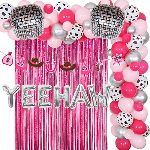 Western Cowgirl Party Decorations YEEHAW Bachelorette Balloon Garland Kit Nashville Bachelorette Party Supplies Disco Cowgirl Banner Rose Red Tinsel Disco Balloon for Women
