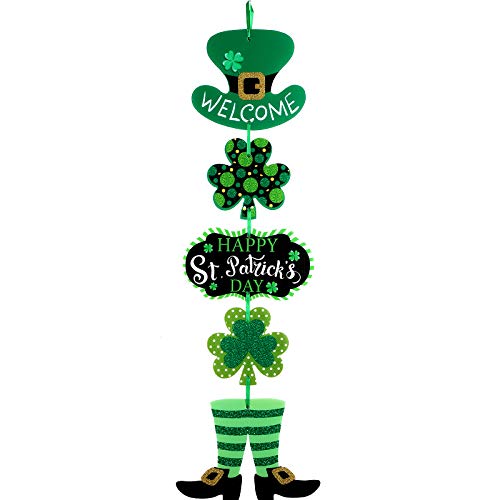 St. Patrick's Day Door Sign St. Patrick's Day Themed Hanging Welcome Sign Irish Hanging Door Decor with Shamrock Leprechaun High Hat and Feet Wall Sign Ornament for St. Patrick's Day Decoration