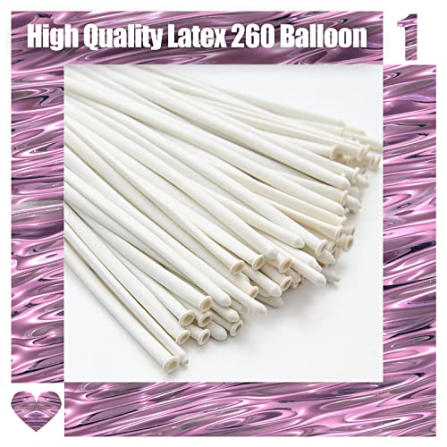 100 Pcs Long Balloons Twisting Balloons DIY 260 Latex Balloon Long Balloons for Birthday Wedding Decor, Party Decoration, Ties Balloons (White)
