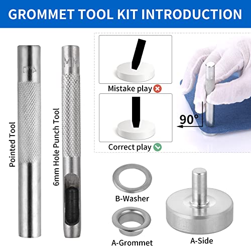 1/4 Inch Grommet Kit 200 Sets Metal Grommets Eyelets with 3 Pieces Install Setting Tool and Storage Box Kit for Fabric Leather Tarps Curtains (4 Colors)