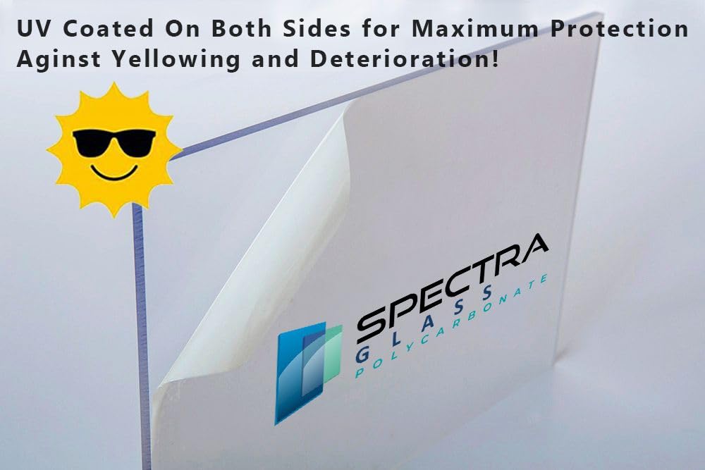 12"x18" (1/8") Spectra Glass Clear Polycarbonate Sheet. UV Coating on Both Sides. Impact and Weather Resistant. DIY, Arts, Crafts, Window Replacement. Sizes are Nominal Cut Within +-1/8". Made in USA