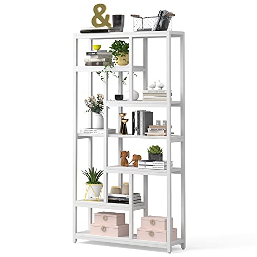 LITTLE TREE 78.7ā Tall Bookshelf Industrial Bookcase for Living Room Home Office,White