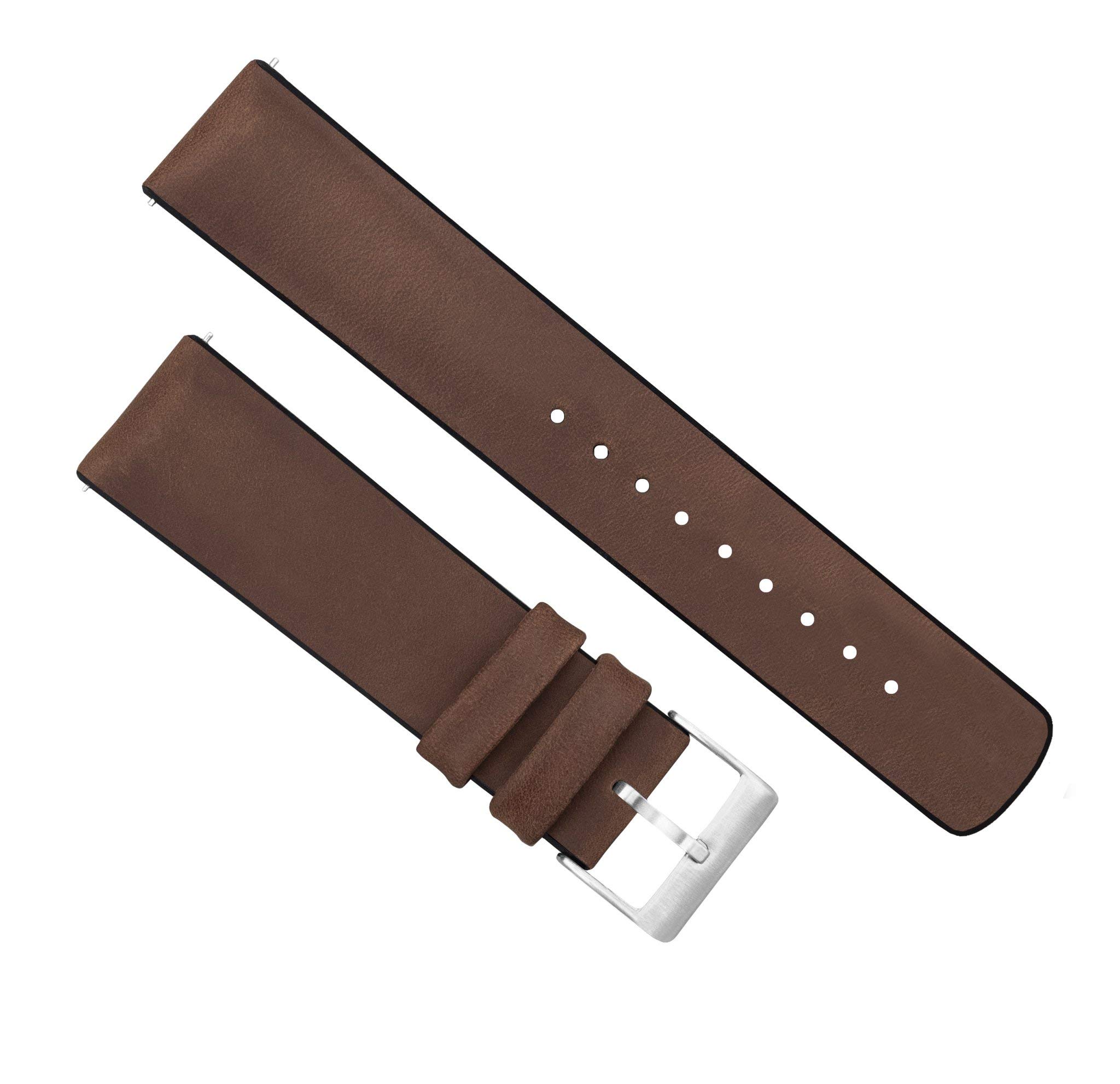 BARTON WATCH BANDS, 20mm Walnut Brown - Leather and Rubber Hybrid Watch Bands with Integrated Quick Release Spring Bars - 316L Stainless Steel - Choose Strap Color & Width