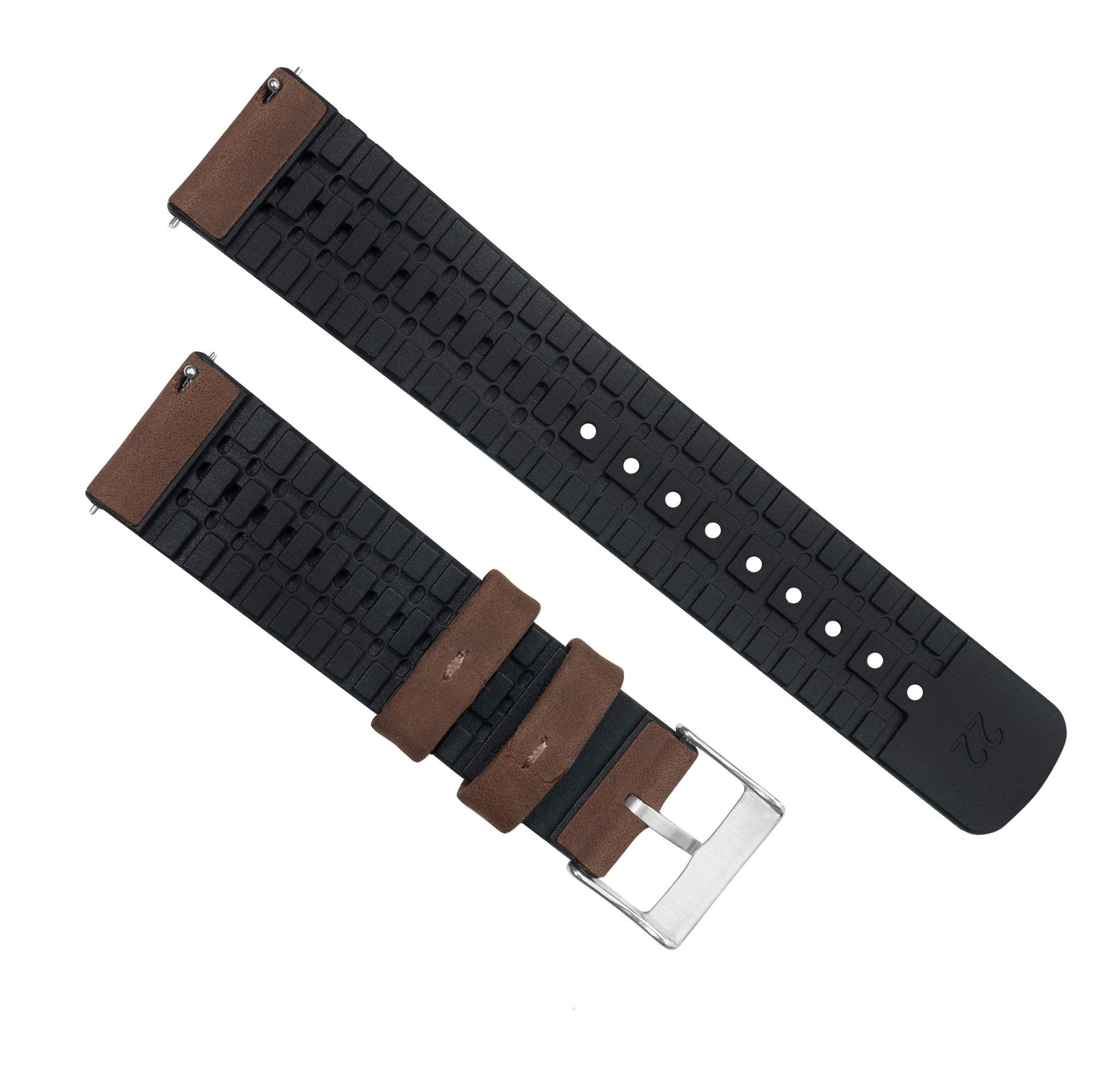 BARTON WATCH BANDS, 20mm Walnut Brown - Leather and Rubber Hybrid Watch Bands with Integrated Quick Release Spring Bars - 316L Stainless Steel - Choose Strap Color & Width