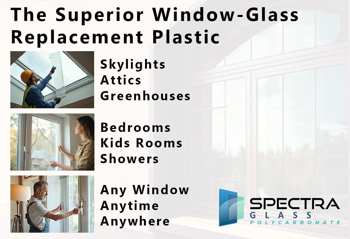 12"x18" (1/8") Spectra Glass Clear Polycarbonate Sheet. UV Coating on Both Sides. Impact and Weather Resistant. DIY, Arts, Crafts, Window Replacement. Sizes are Nominal Cut Within +-1/8". Made in USA