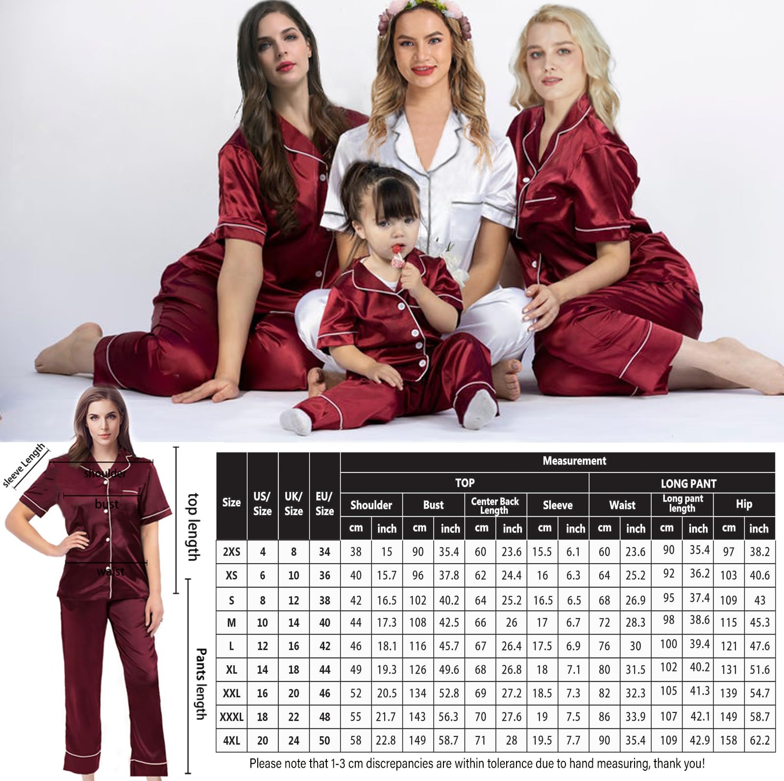WJing Yi Jia Womens Pajamas Set XS-4XL Silk Satin Pajama Sets Short Pj Sets Button Down Pjs Set Loungewear Sleepwear