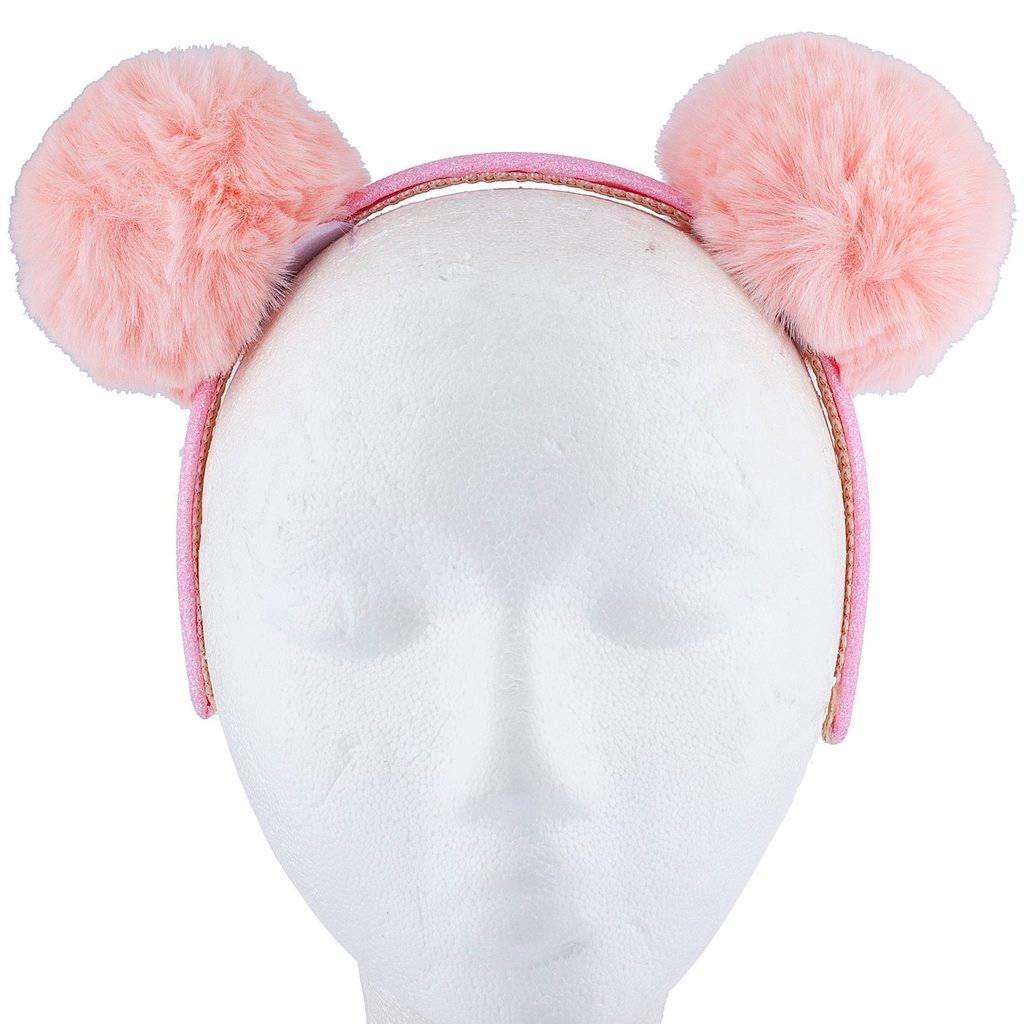 LUX ACCESSORIES Halloween Pink Glitter Faux Fur Pom Cat Ear Puff Ear Headband