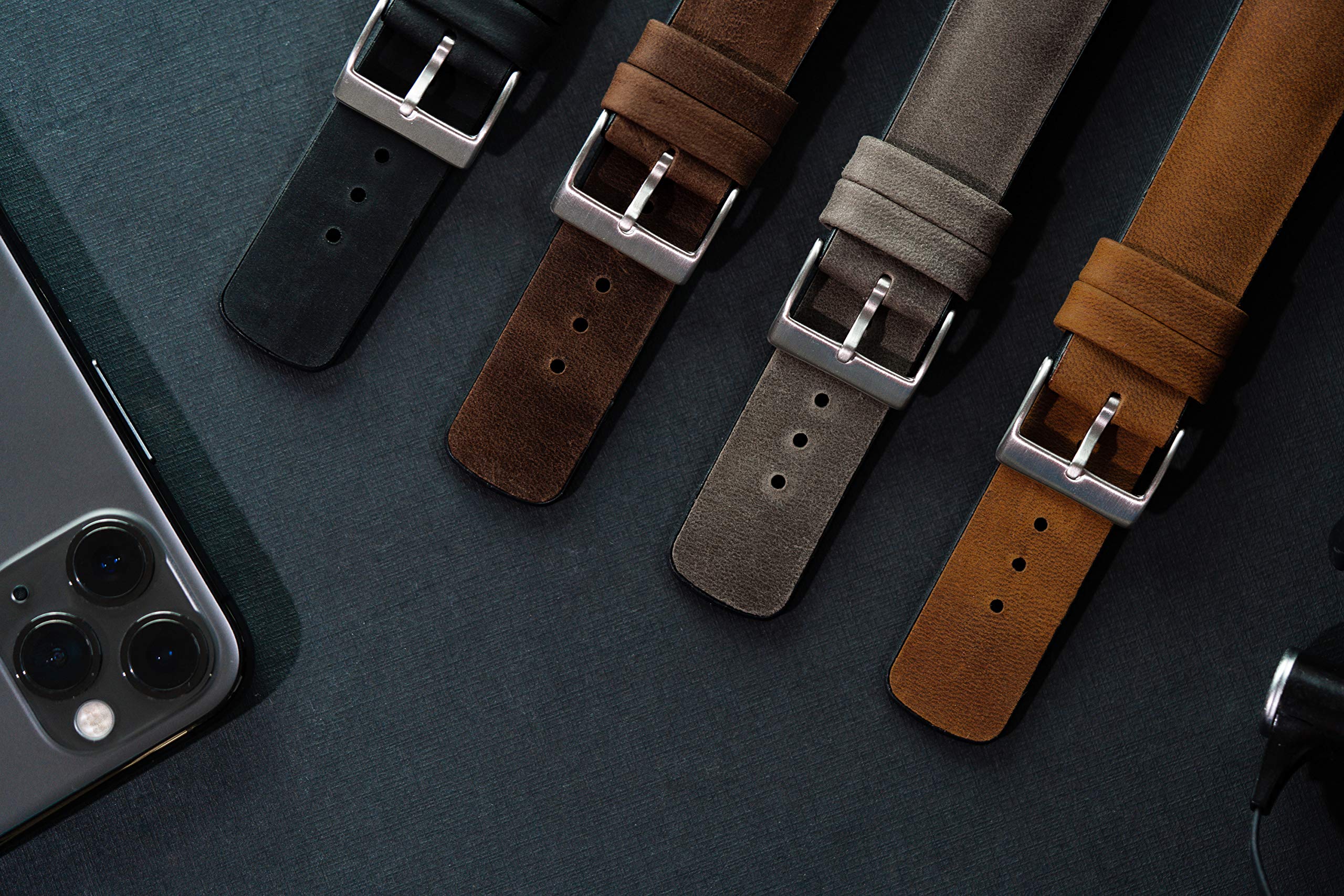 BARTON WATCH BANDS, 20mm Walnut Brown - Leather and Rubber Hybrid Watch Bands with Integrated Quick Release Spring Bars - 316L Stainless Steel - Choose Strap Color & Width