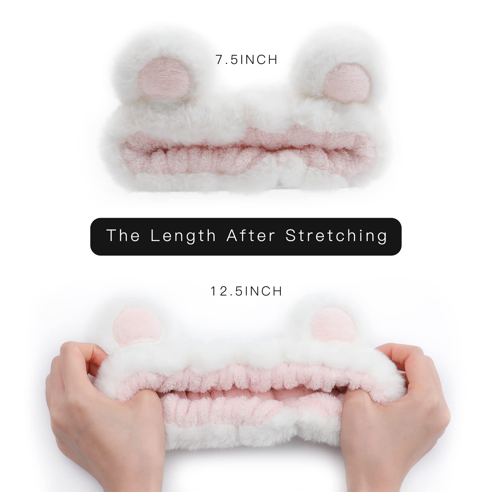 Hofar Bear Ears Fleece Hairband - Cartoon Creative Hair Accessory (Bear-White)