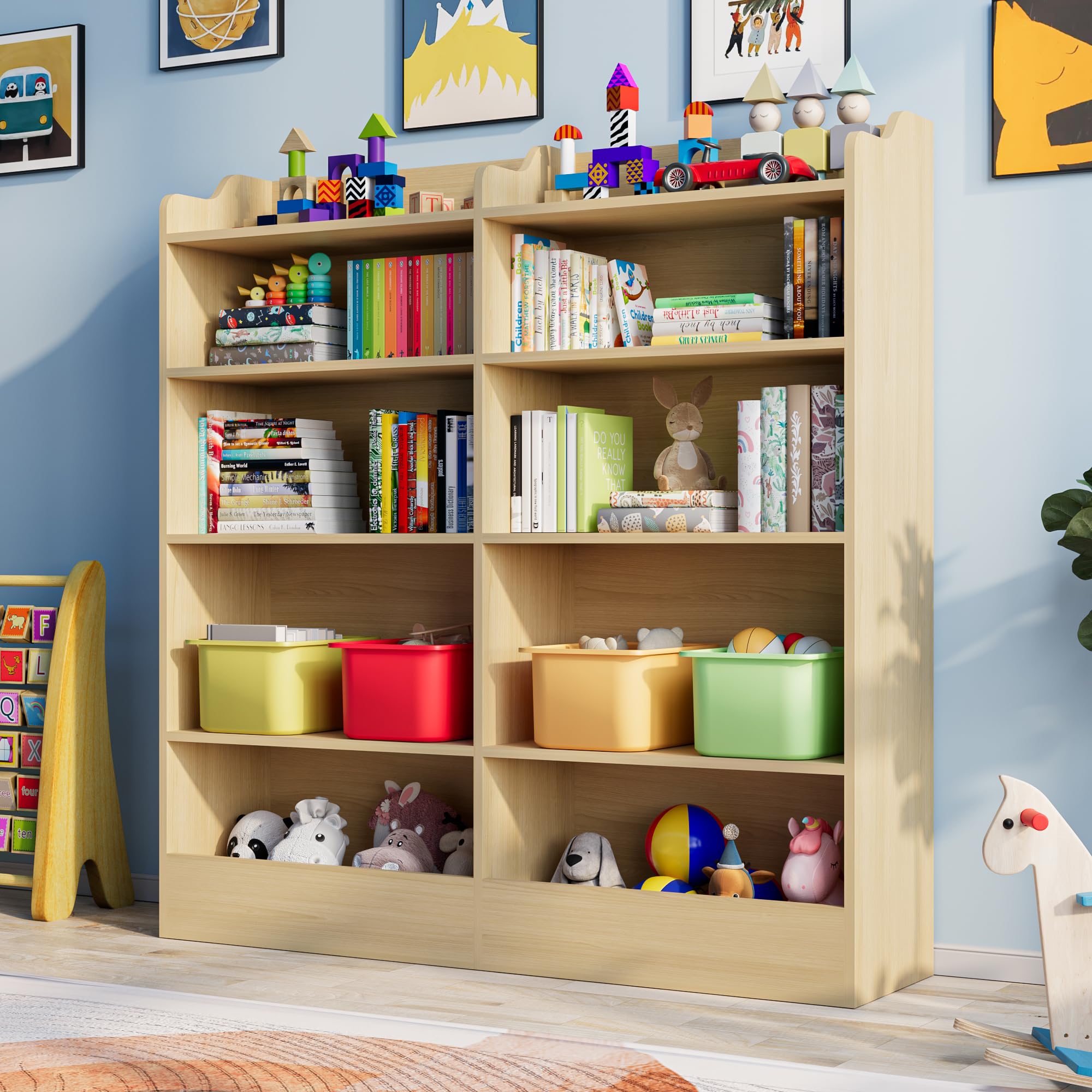 Cozy Castle 5 Tier Bookshelf, 10 Cube Toy Storage Organizer, Toddler Bookcase Storage Cabinet for Playroom, Bedroom, Kids Room, Reading Nook, Nursery