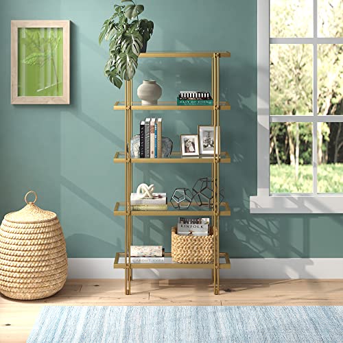 Henn&Hart 68" Tall Rectangular Bookcase in Brass, for Home Office, Living Room