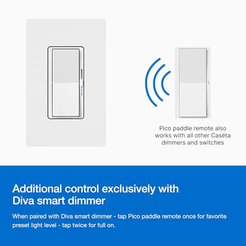 Lutron Paddle Pico Remote for Caseta Smart Dimmers/Switches, On/Off Control, for Table Top or Wallmount Use, PJ2-P2B-GWH, White