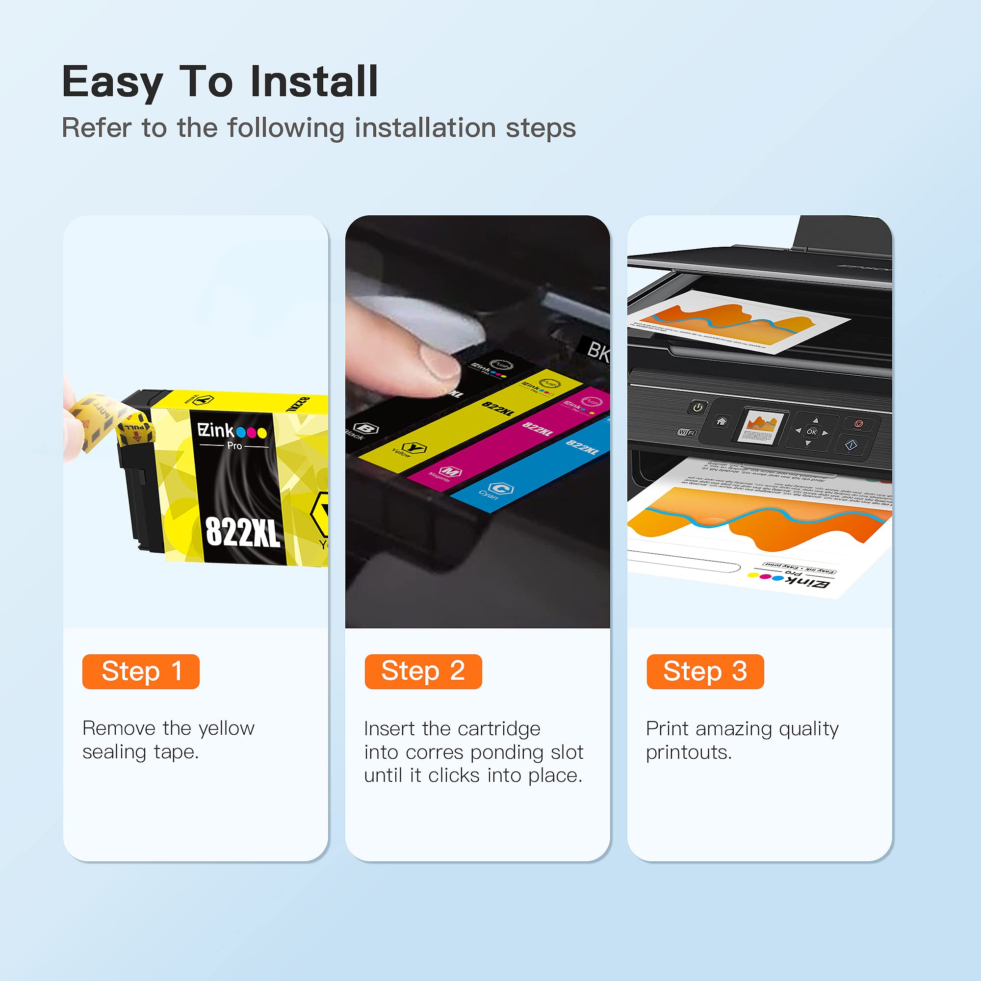 E-Z Ink Pro 822XL Ink Cartridges Remanufactured Replacement for Epson 822XL Black Printer Ink for Workforce Pro WF-3823 WF-4833 WF-4830 WF-4820 WF-4830 Epson WF-3820 Printer Ink Cartridges (2 Black)