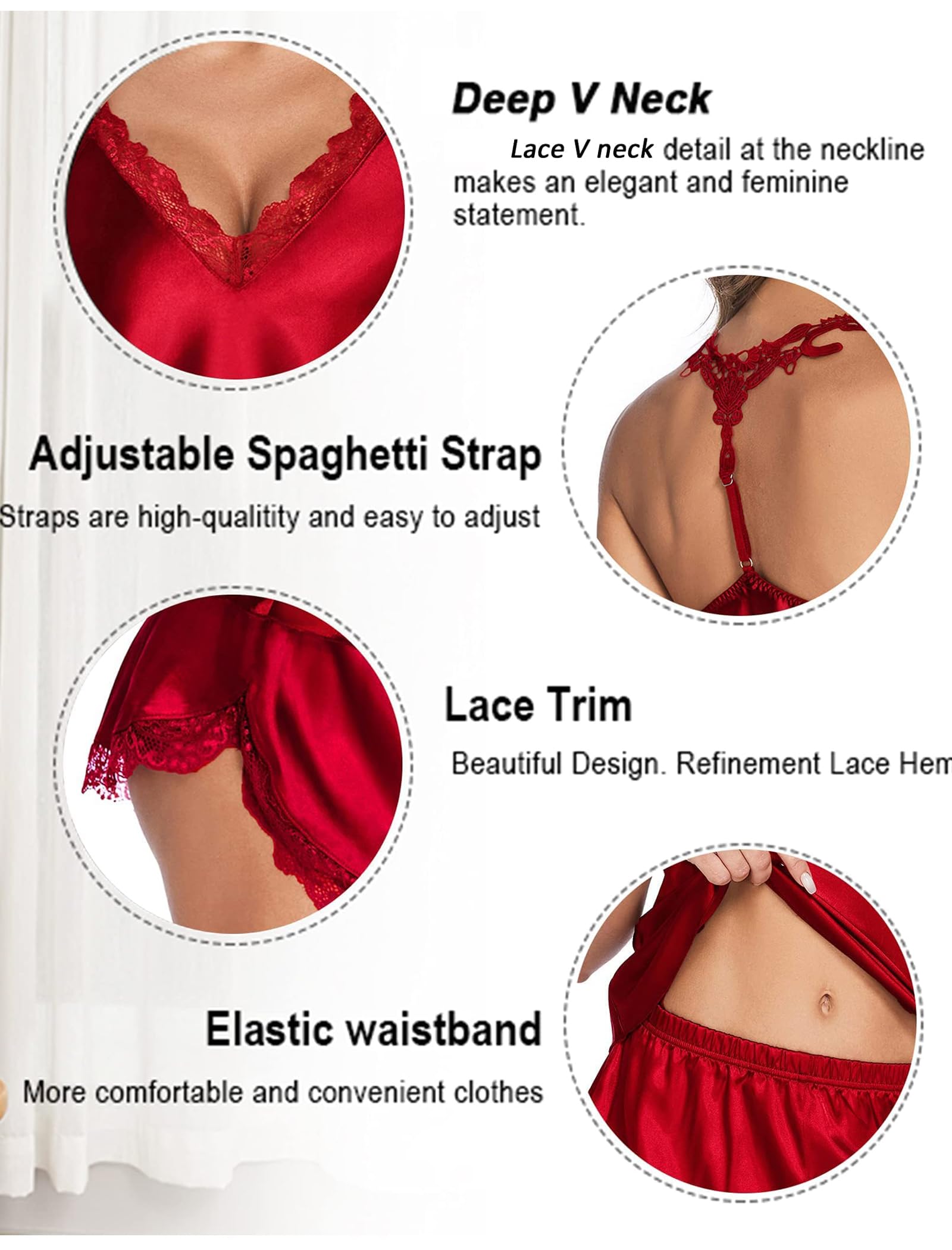 Avidlove Womens Silk Satin Pajamas Set Two-piece Pj Sets Sleepwear Loungewear Pj Sets Wine Red Large