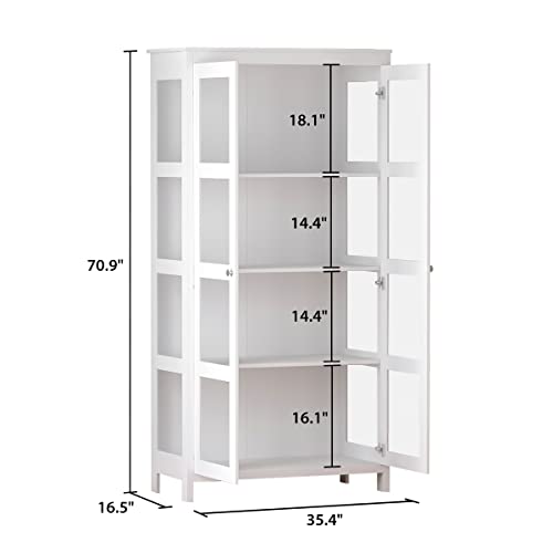 AIEGLE 5-Shelf Bookcase, Tall Display Shelf with 2 Acrylic Doors, Wooden Tall Bookcase Bookshelf Storage Cabinet for Living Room, White (35.4" L x 16.5" W x 72.3" H)