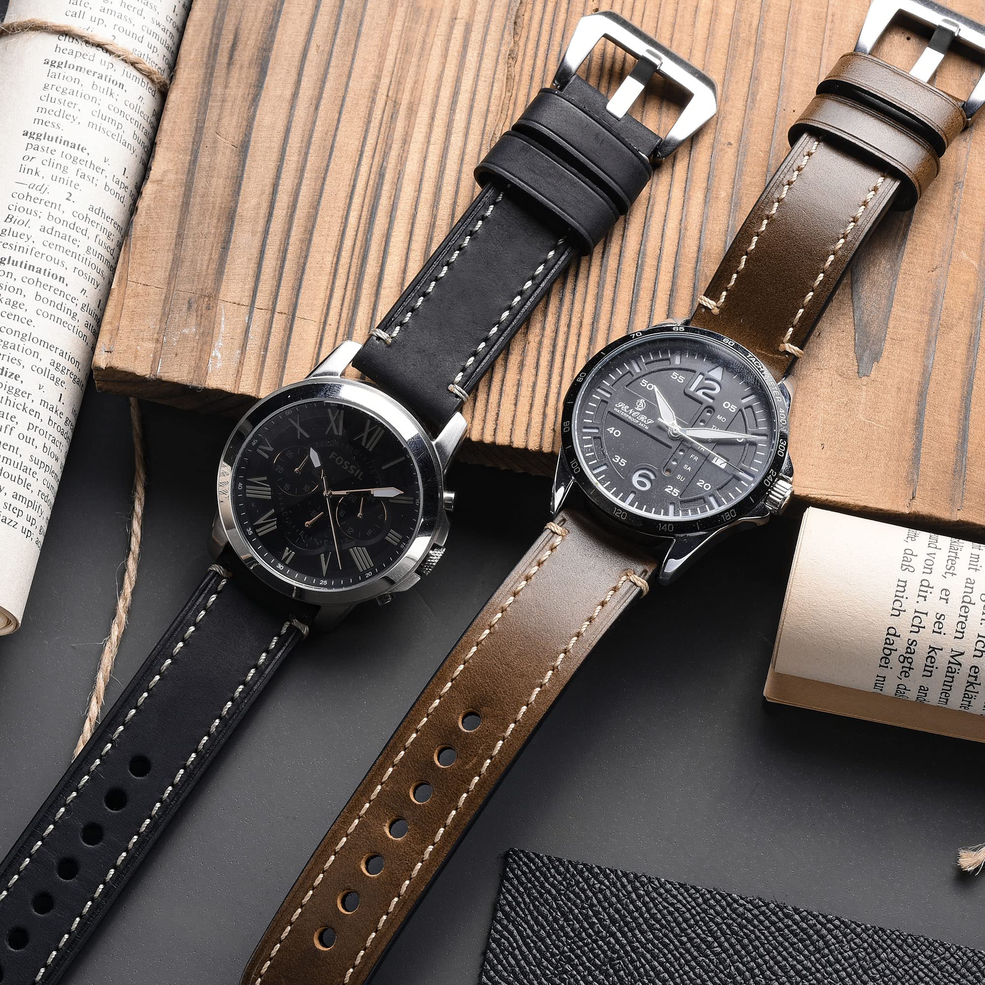 EACHE Leather Watch Bands Handmade Genuine Leather Watch Straps Vintage Design Classical Thick Watch Bands 20mm