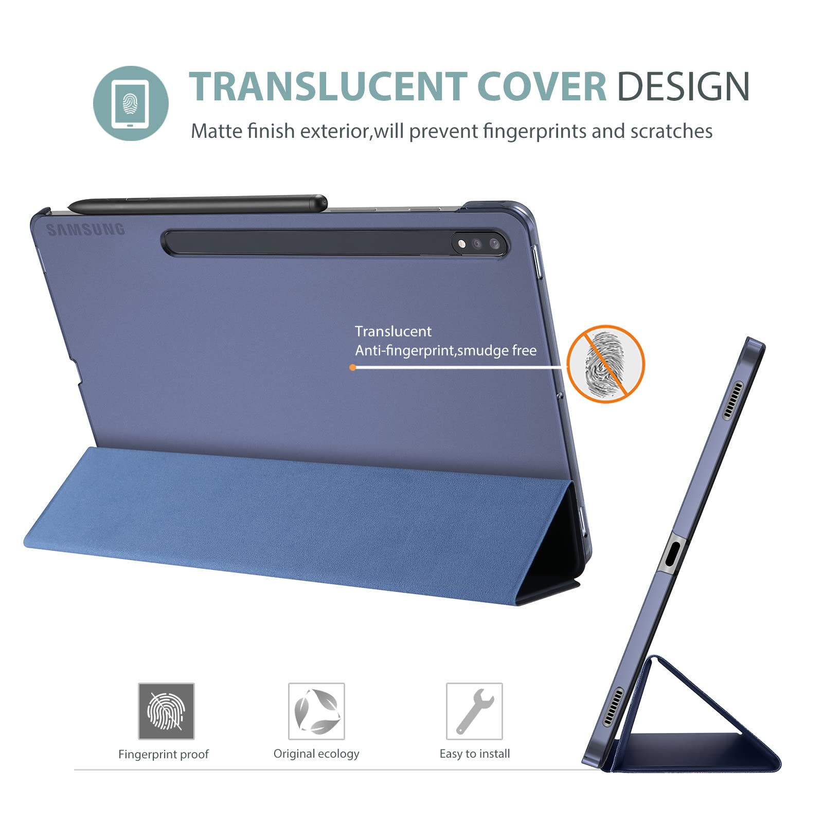 ProCase Cover for Galaxy Tab S8 Plus 2022/ Tab S7 FE 2021/ Tab S7 Plus 2020 12.4 inch Case, Protective Slim Case Folio Hard Back Smart Cover for 12.4” Galaxy Tab S8+ / S7 FE / S7+ -Navy