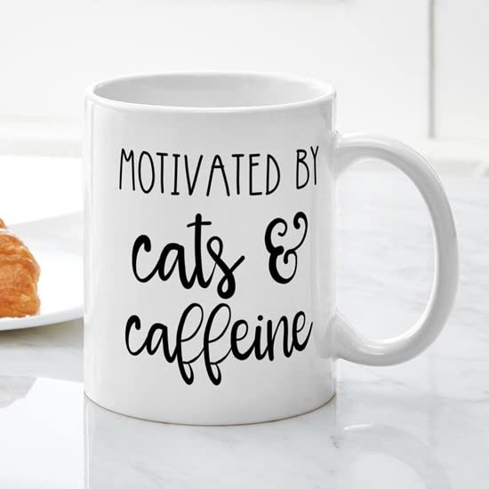 CafePress Motivated By Cats And Caffeine Mugs Ceramic Coffee Mug, Tea Cup 11 oz
