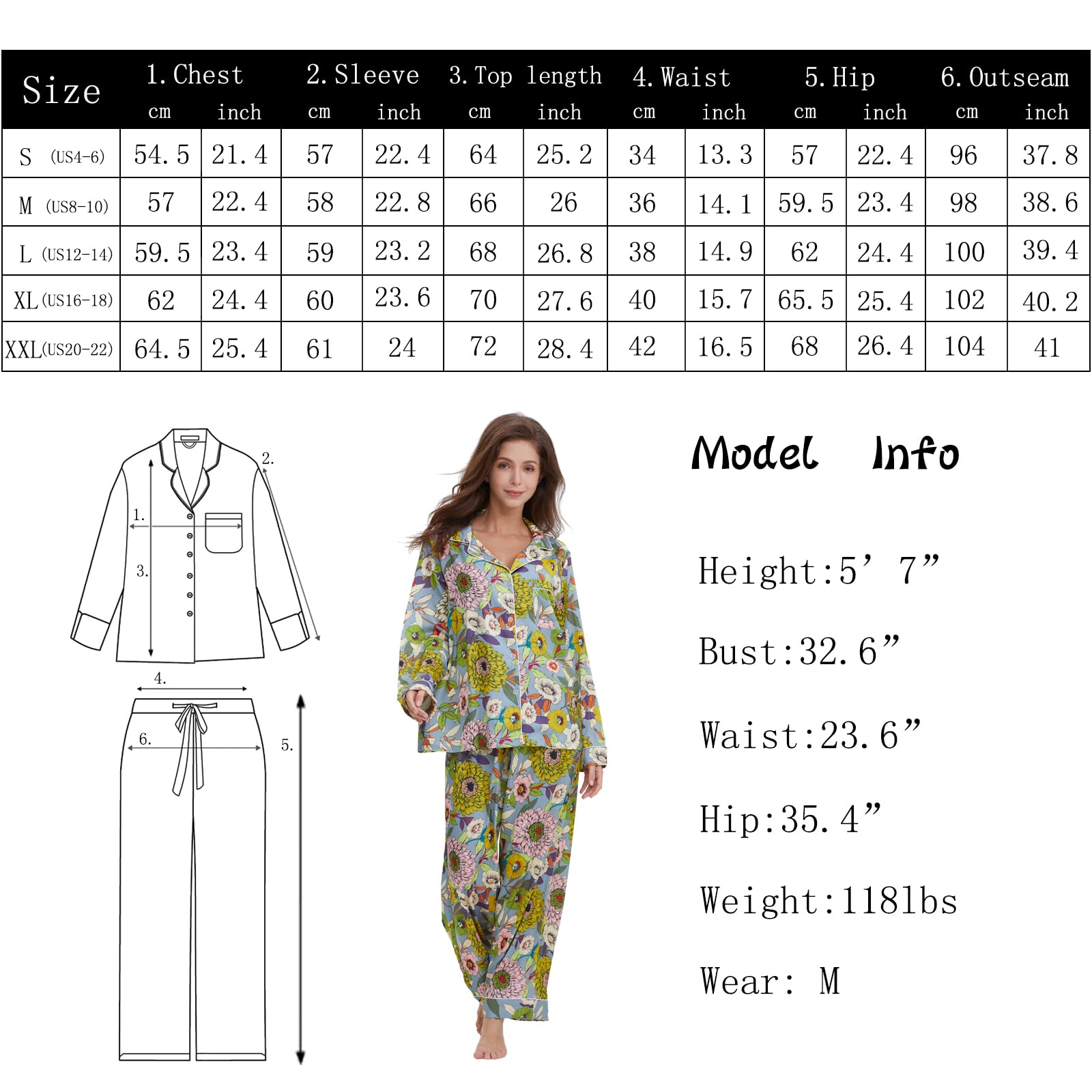 YiNi LuLu Womens Silk Satin Pajamas Set Button Down 2 Piece Pjs Set For Women Long Sleeve Oversized Sleepwear with Pockets