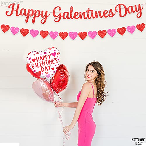 Glitter, Red Happy Galentines Day Banner - 2 Strings, No DIY | Happy Galentines Day Decorations | Galentines Day Party Favors for Be My Galentine Decor | Galentine's Day Decorations, Galentines Décor