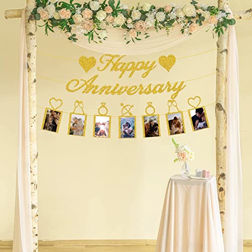 Happy Anniversary Party Decorations - Happy Anniversary Banner and Photo Banner for Wedding Anniversary Party decor