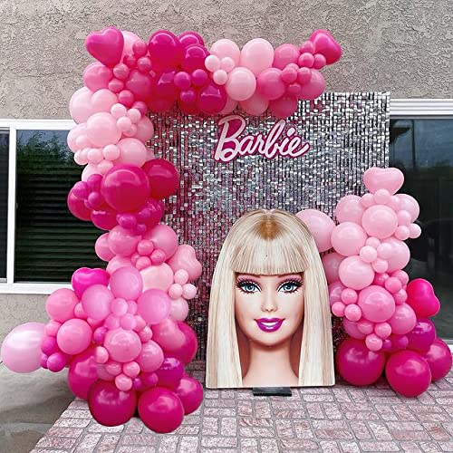 Pink Balloon Garland Arch Kit, 132PCS Hot Light Rose Pink Balloons with Heart Shape for Barbie Princess Theme Birthday Girl's Party Decorations Supplies Bridal Shower Baby shower Engagement Bachelorette Wedding Decor Backdrop(Pink)