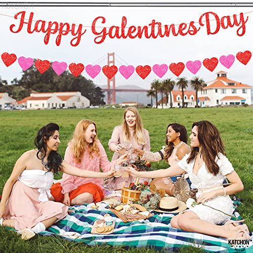 Glitter, Red Happy Galentines Day Banner - 2 Strings, No DIY | Happy Galentines Day Decorations | Galentines Day Party Favors for Be My Galentine Decor | Galentine's Day Decorations, Galentines Décor
