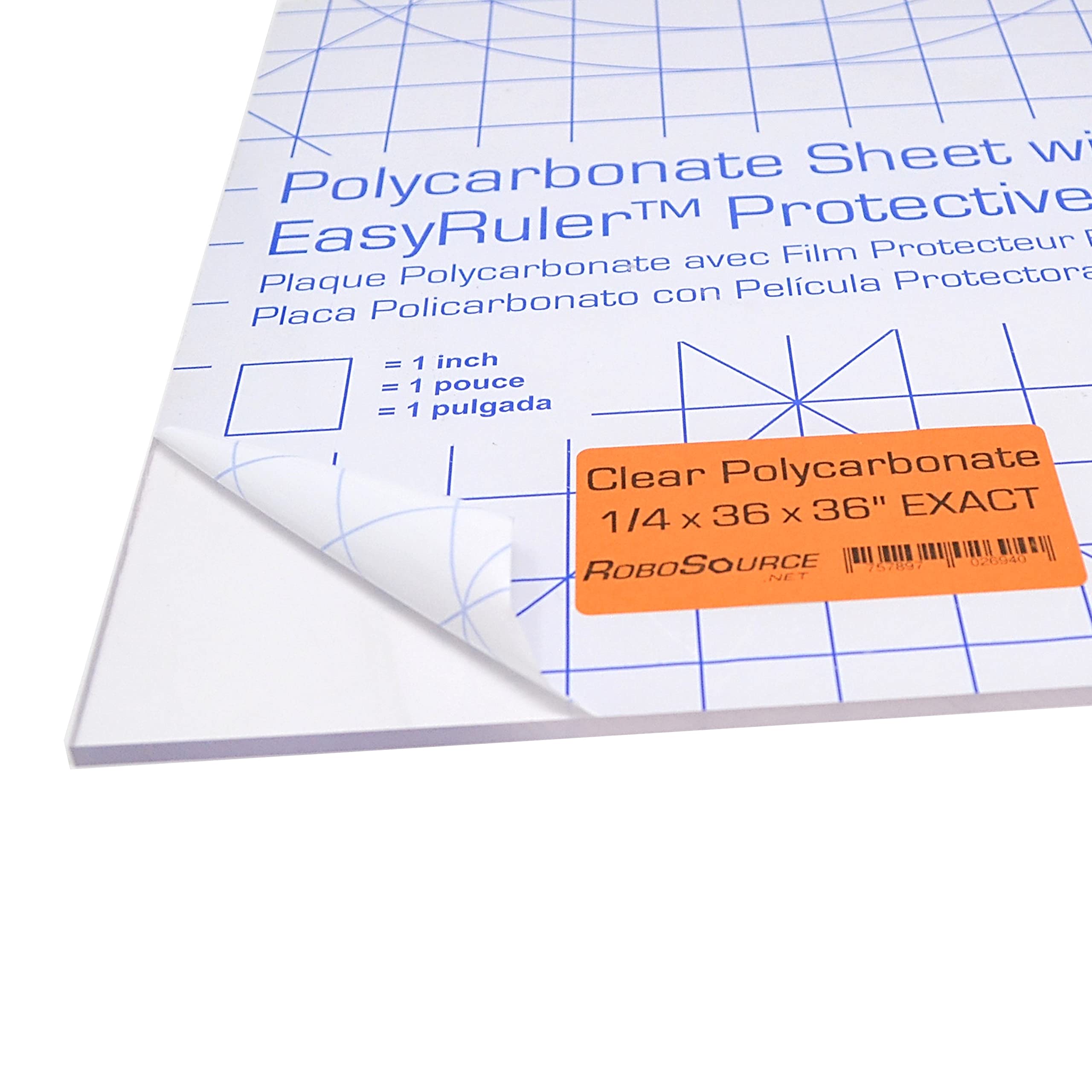 Polycarbonate Clear Plastic Sheet 36" X 36" X 0.236" (1/4") Exact with EasyRuler Film, Shatter Resistant, Easier to Cut, Bend, Mold Than Plexiglass. Window Panel, Hobby, Home, DIY, Industrial, Crafts