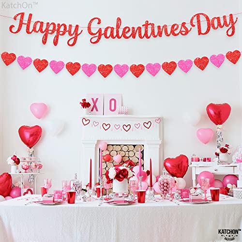 Glitter, Red Happy Galentines Day Banner - 2 Strings, No DIY | Happy Galentines Day Decorations | Galentines Day Party Favors for Be My Galentine Decor | Galentine's Day Decorations, Galentines Décor