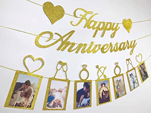 Happy Anniversary Party Decorations - Happy Anniversary Banner and Photo Banner for Wedding Anniversary Party decor