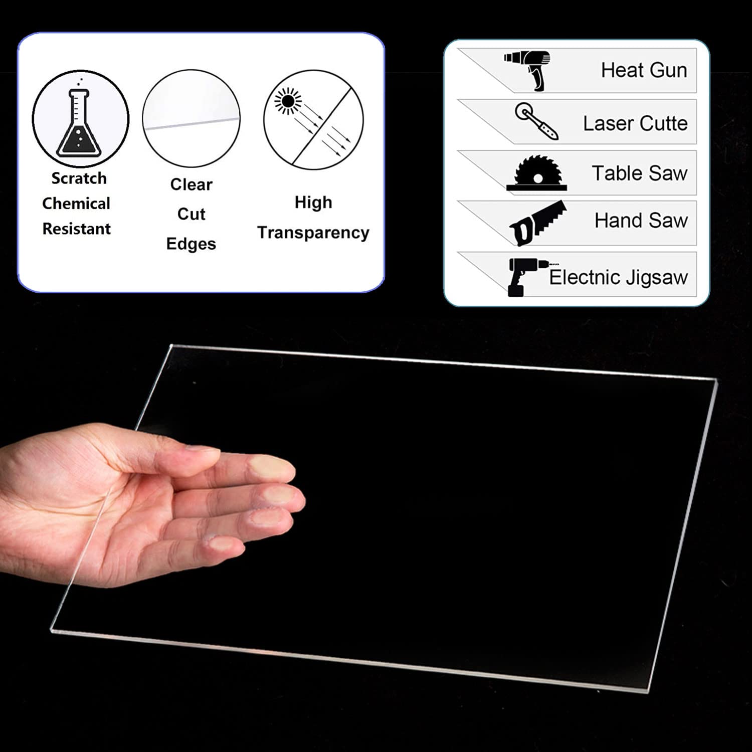 6Pcs Clear Acrylic Sheet, 8" x 10" x 0.08” Thick (Around 2mm) Transparent Acrylic Panel, Clear Plexiglass Sheets with Protective Film for Signs, DIY Display Projects, Christmas Presents, Craft